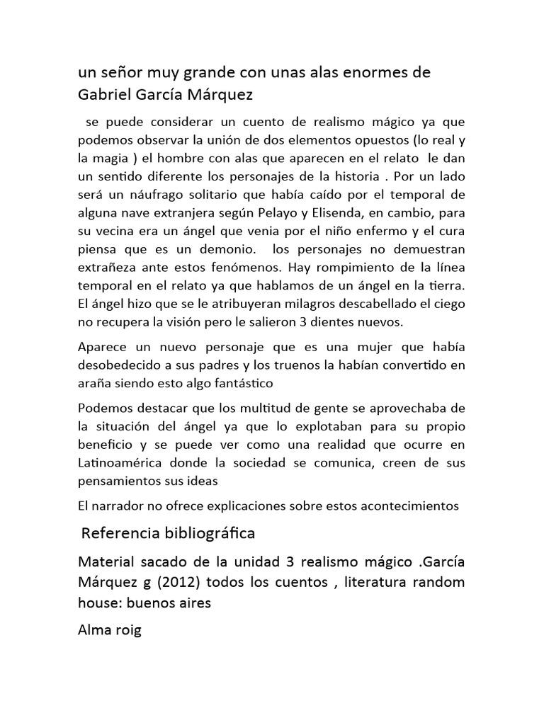 Un Señor Muy Grande Con Unas Alas Enormes de Gabriel García Márquez | PDF