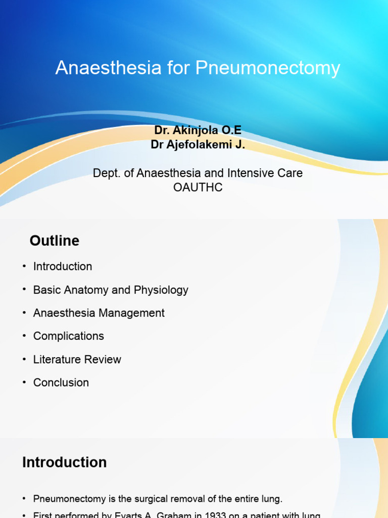 Anesthesia Management for Pneumonectomy | PDF