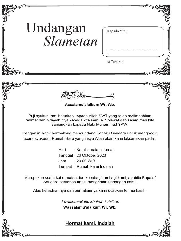 Undangan Rumah Baru Indaiah | PDF
