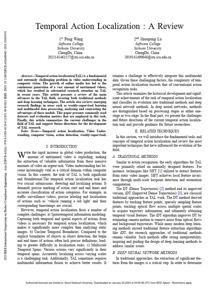 Temporal Action Localization A Review Pdf