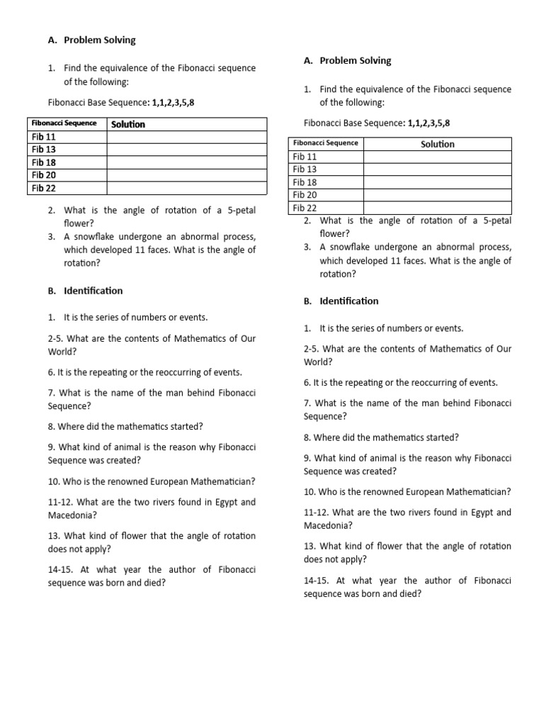 Fibonacci Sequence and Geometry Problems | PDF | Language Arts & Discipline
