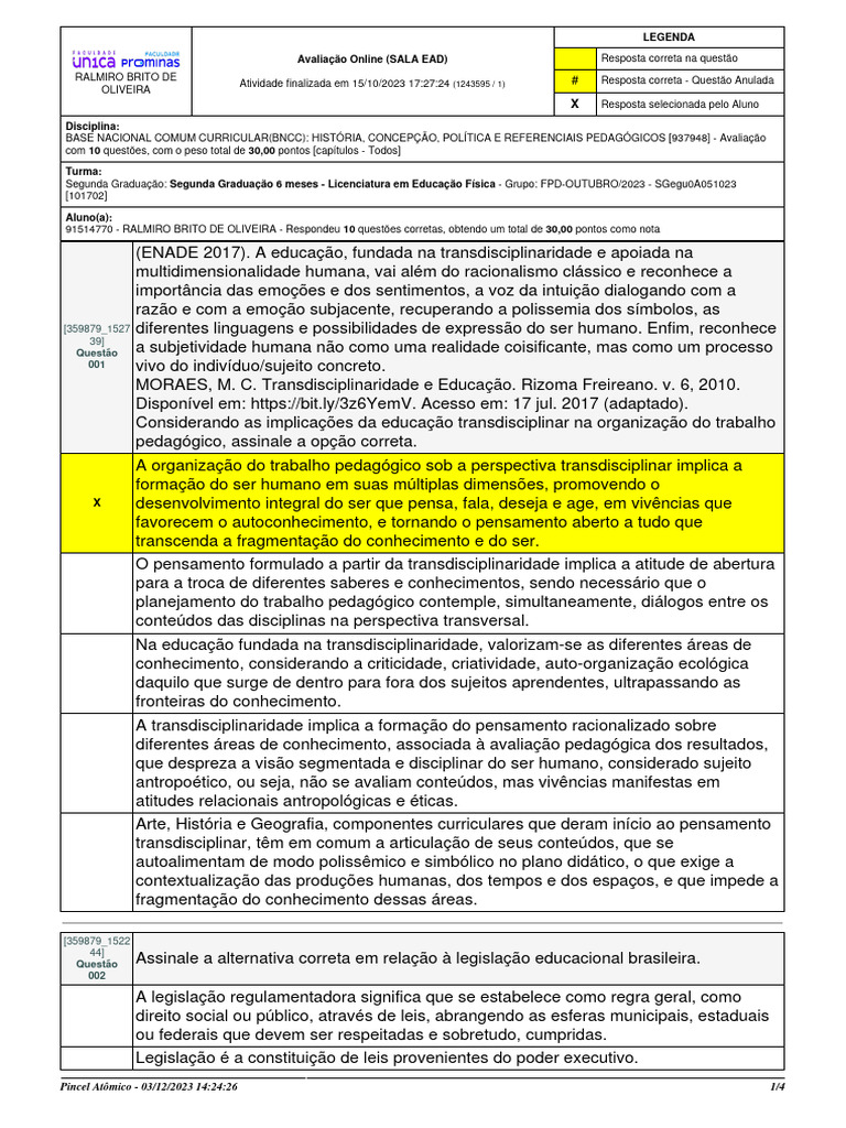Base Nacional Comum Curricular (BNCC) Prova | PDF