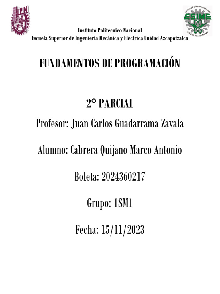 Programas 2do Parcial - Cabrera Quijano Marco Antonio | PDF
