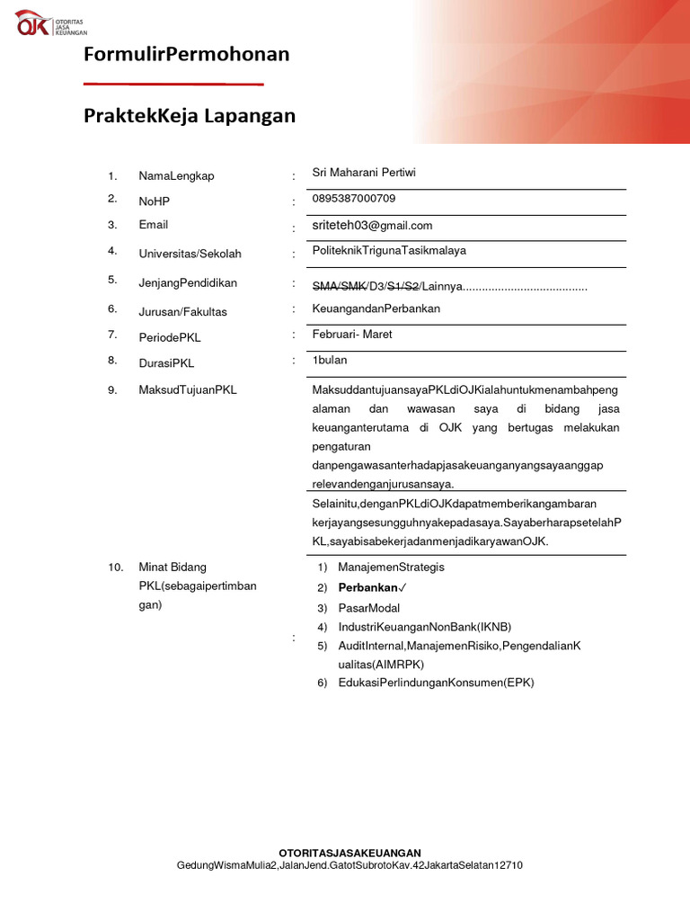 Formulir Permohonan PKL - Sri - Maharani | PDF