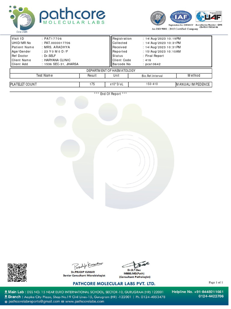 Aradhya Platelets Report | PDF