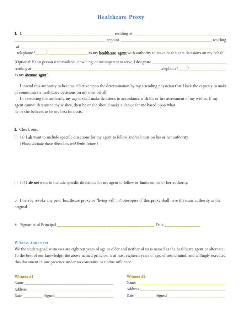 Healthcare Proxy Form | PDF | Public Services | Health Economics