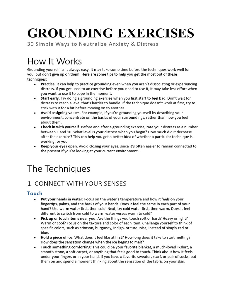 30 Grounding Techniques for Anxiety | PDF | Senses | Breathing