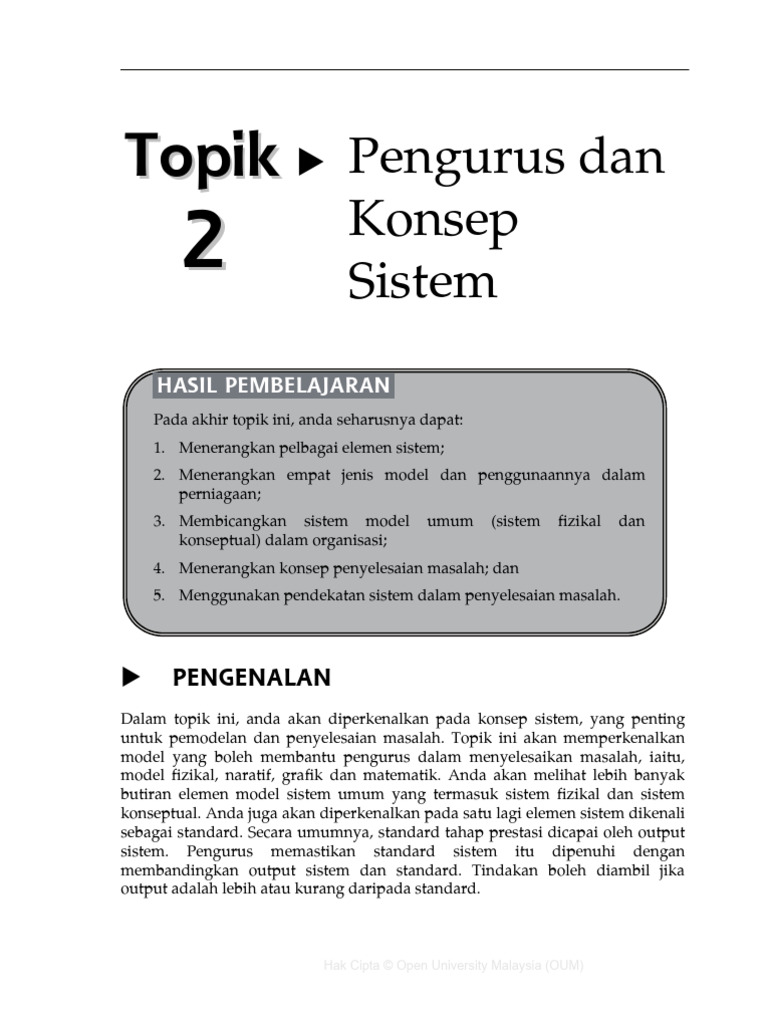Topik 2 - Pengurusan & Konsep Sistem | PDF