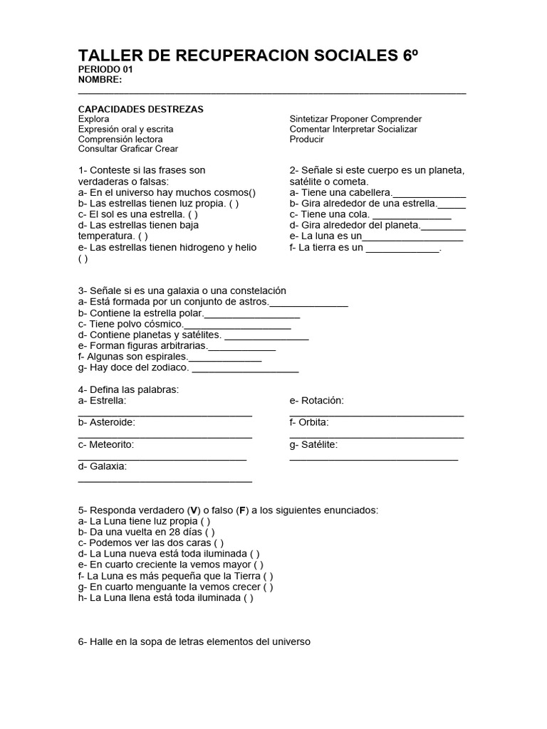 Taller de Recuperacion Sociales 6º | PDF | Dom | Estrellas