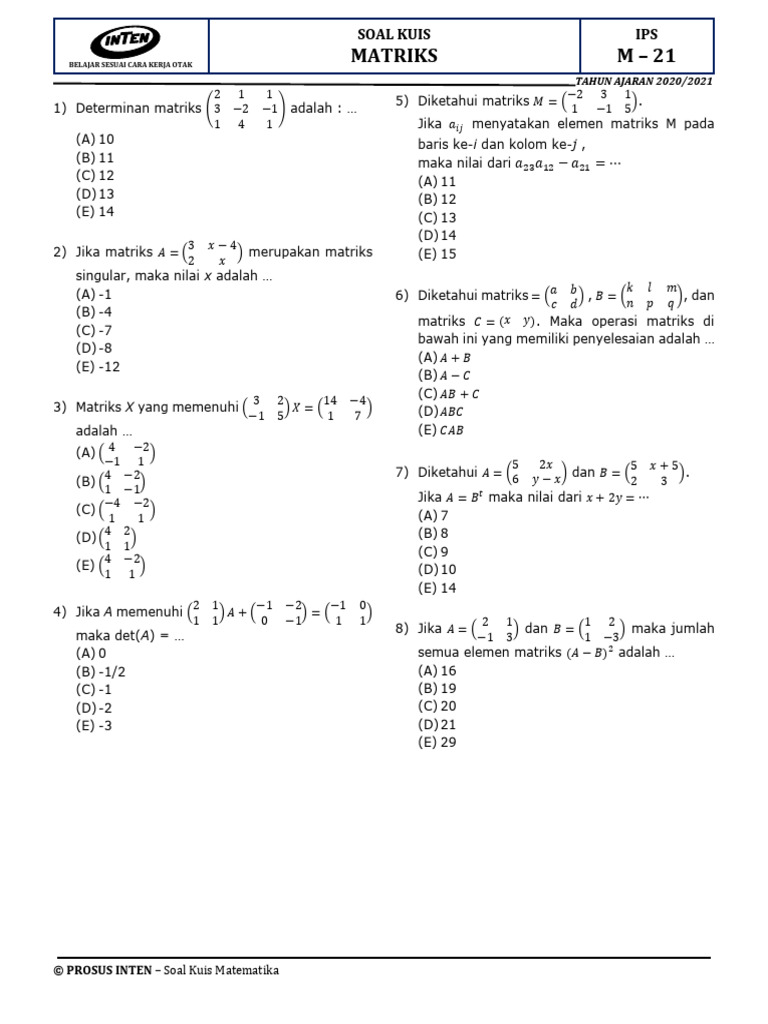 Kuis - M21 - IPS - Matriks | PDF