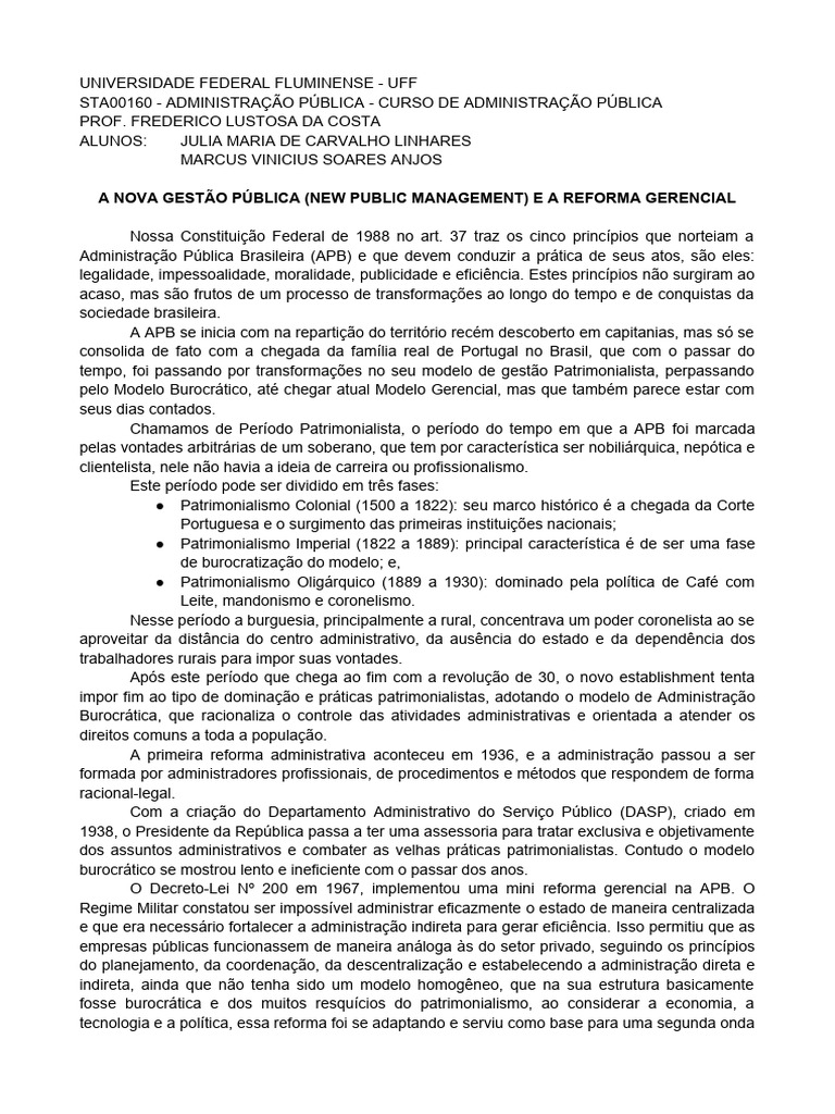 A Nova Gestão Pública (New Public Management) | PDF A Nova Gestão Pública (New Public Management) | PDF