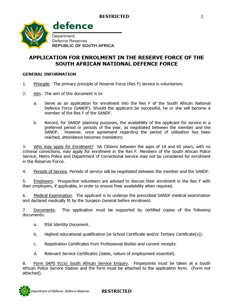 Join The Reserves Application Form | PDF