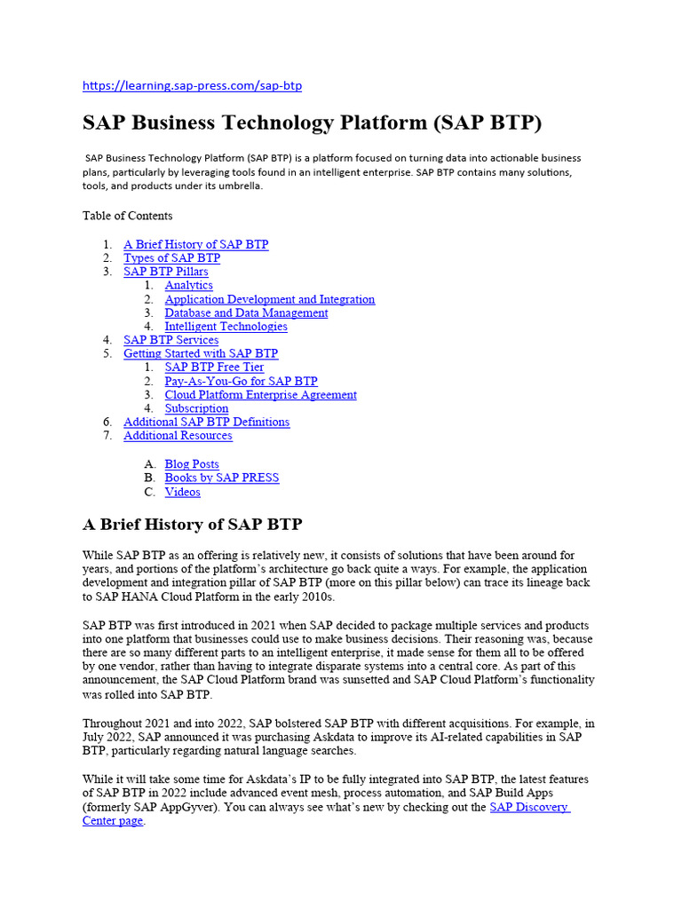 SAP Business Technology Platform (SAP BTP) | PDF | Cloud Computing | Information Technology