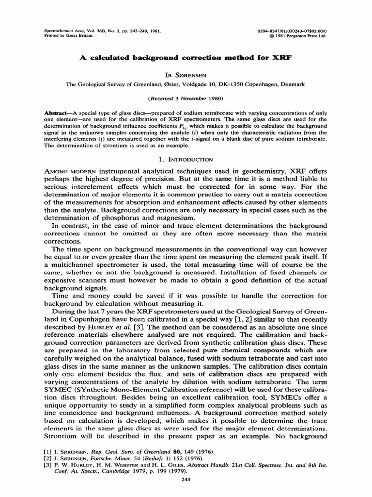 A Calculated Background Correction Method For XRF | PDF