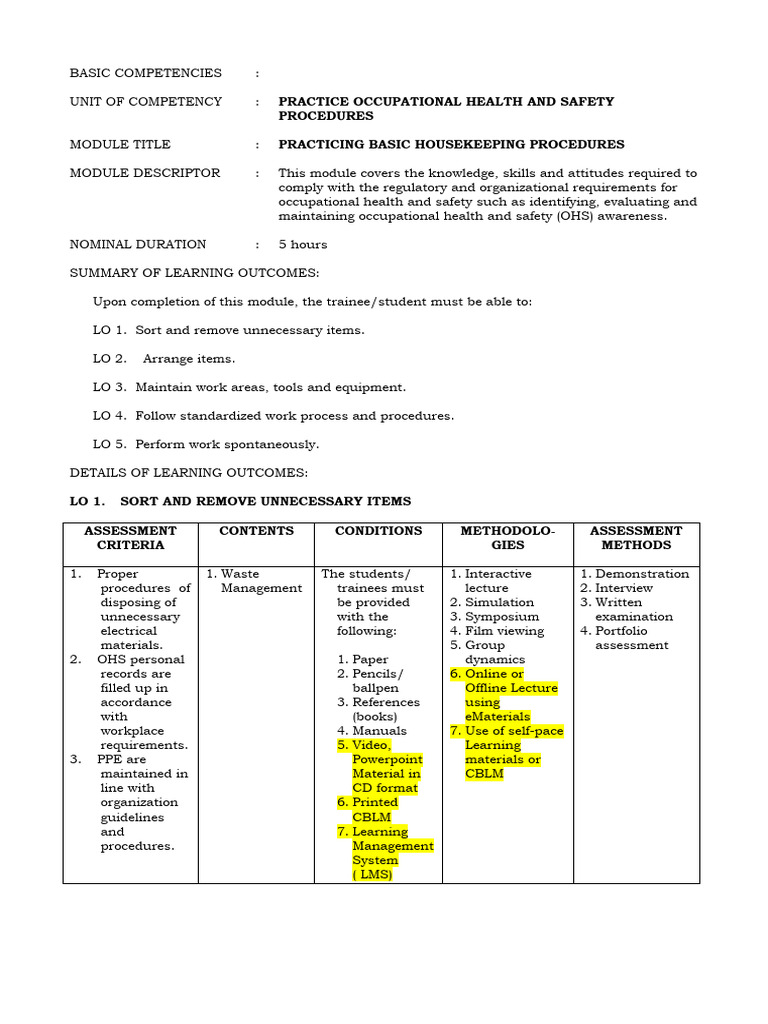 4.2 BASIC COMPETENCY Housekeeping | PDF