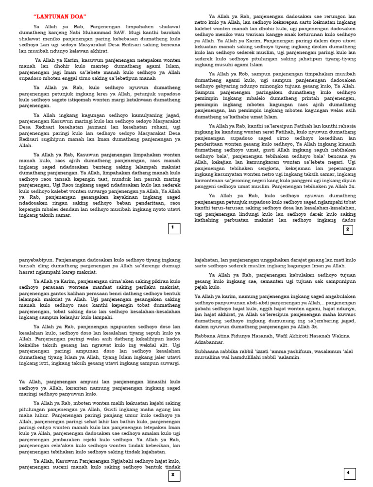 Lantunan Doa - Bahasa Jawa | PDF