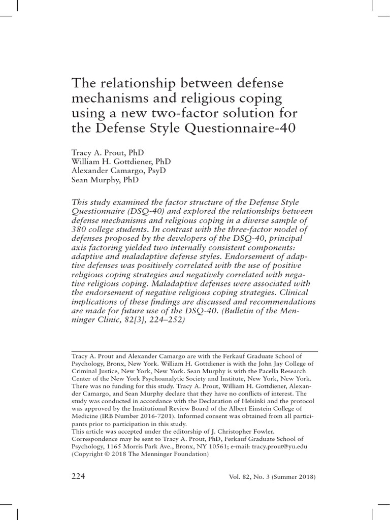 The Relationship Between Defense Mechanisms and Religious Coping Using ...