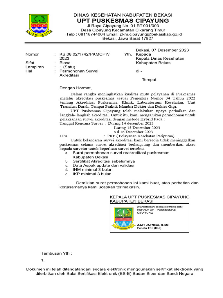 Surat Permohonan Survei Akreditasi | PDF Surat Permohonan Survei Akreditasi | PDF