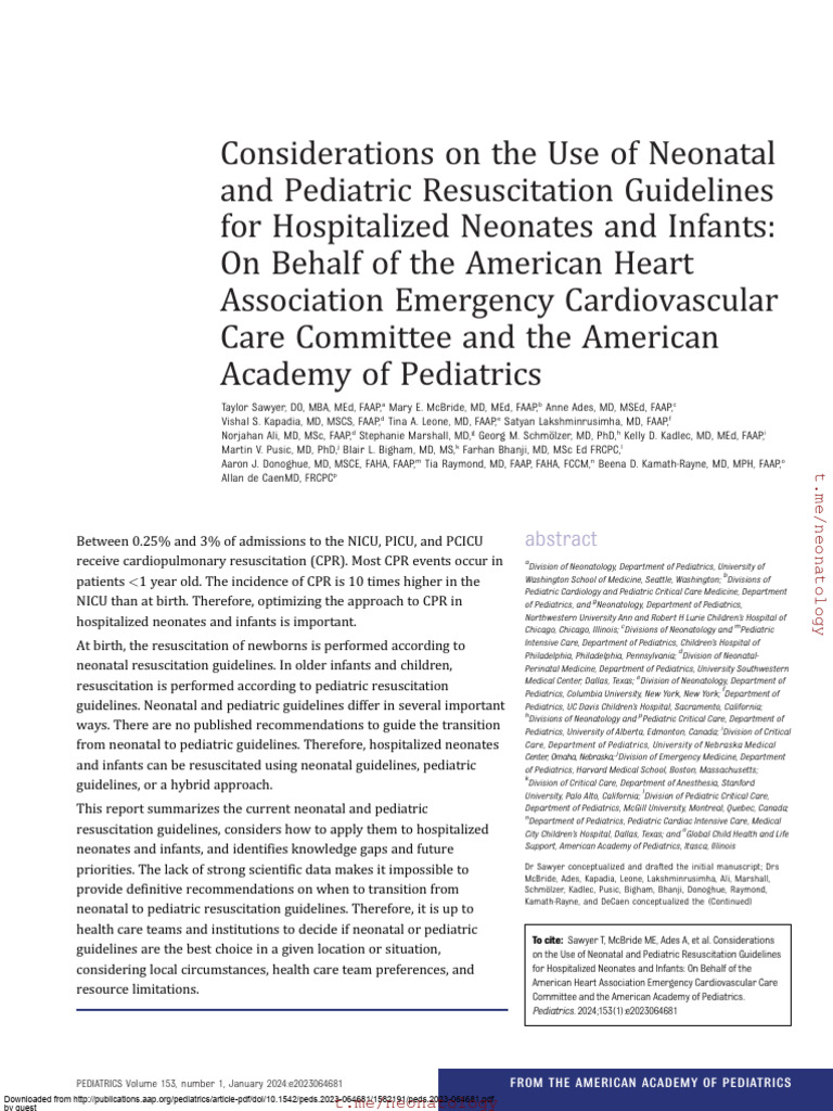 Considerations On The Use of Neonatal and Pediatric Resuscitation | PDF ...