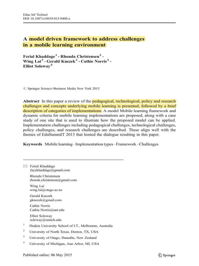 A model driven framework to address challenges in a mobile learning enviroment | PDF | Mobile ...