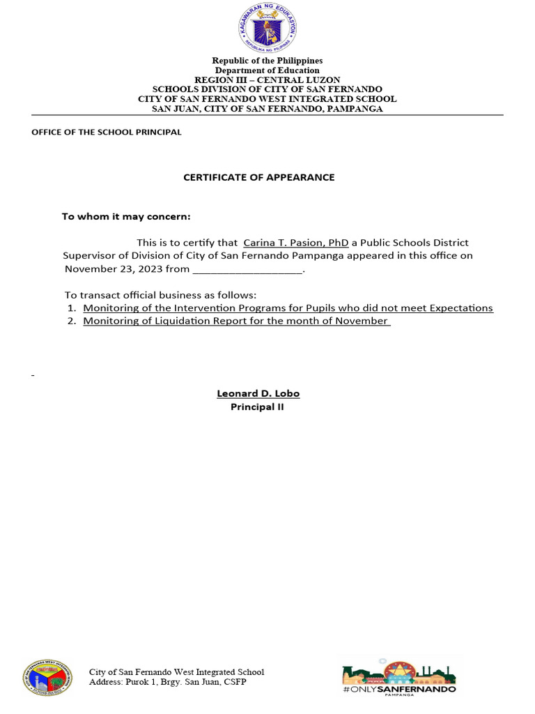 Certificate of Appearance | PDF