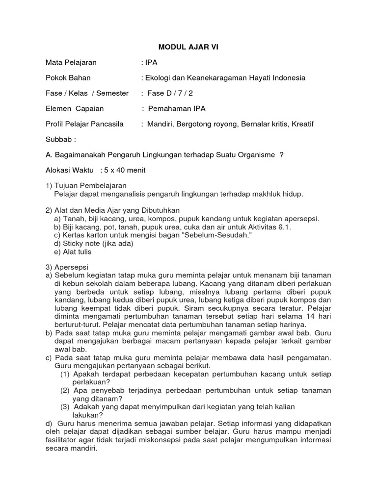 MDL AjaR Ekologi Dan Keanekaragaman 6 | PDF