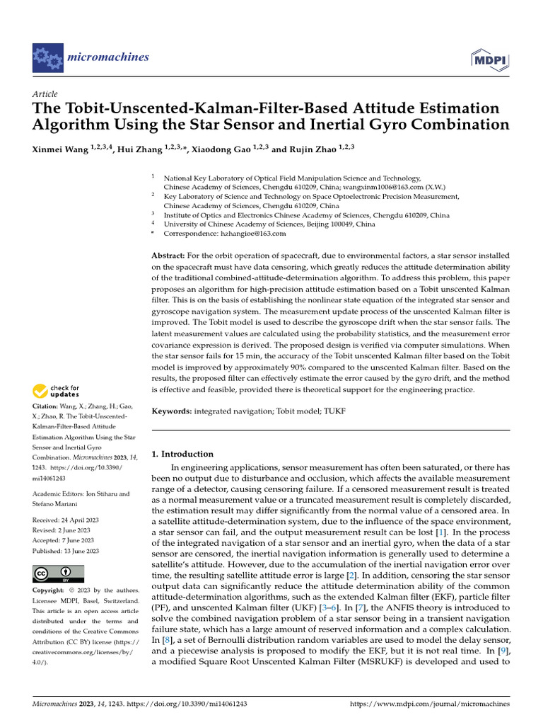 The Tobit Unscented Kalman Filter Based Attitude Estimation Algorithm 9749