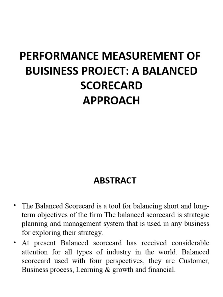 Performance Measurement of Business Project: A Balanced Scorecard ...