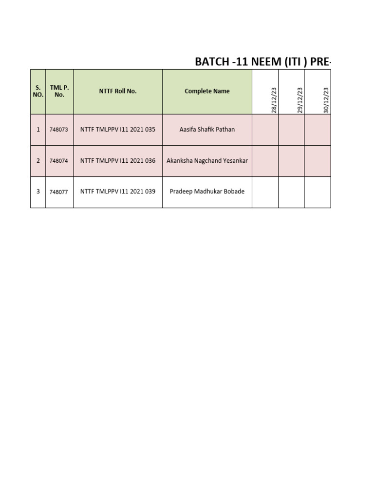 Attendance Batch 11& 13 | PDF