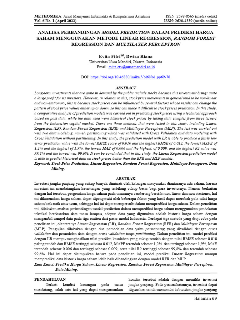 Artikel 10-69-78 Analisa Perbandingan Model Prediction Dalam Prediksi Harga Saham Menggunakan ...