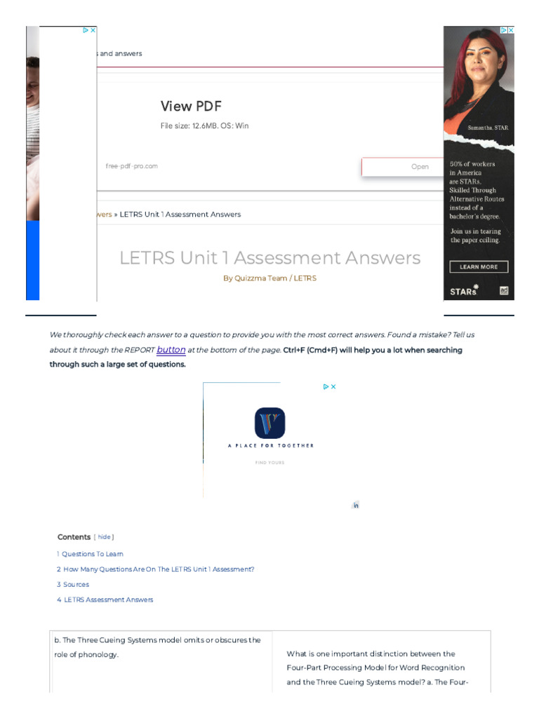 LETRS Unit 1 Assessment Insights | PDF