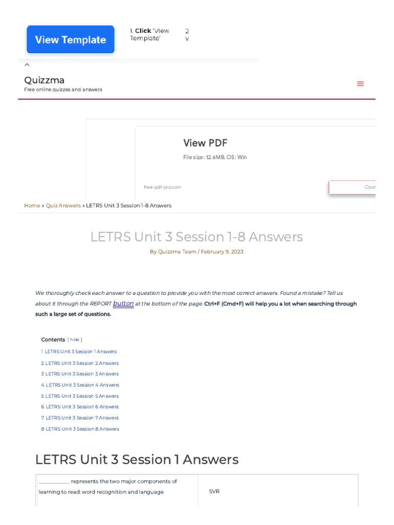 LETRS Unit 3 Session Answers Summary | PDF | Phonics | Word