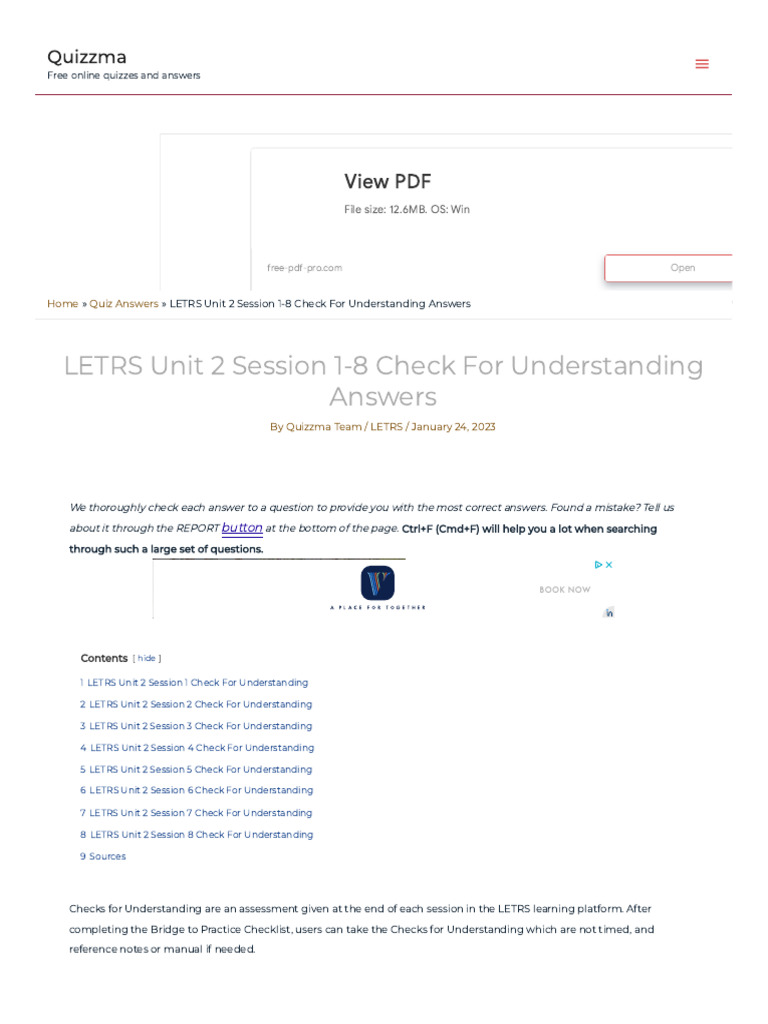 LETRS Unit 2 Session 1-8 Answers Quizzma | PDF | Career & Growth ...