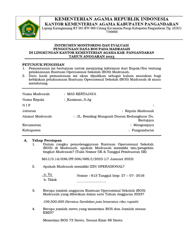 Instrumen Monev Bos Swasta | PDF | Karier & Perkembangan