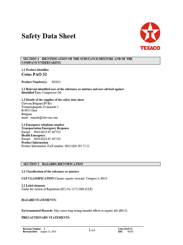 SDS_Cetus PAO 32 | PDF | Dangerous Goods | Toxicity