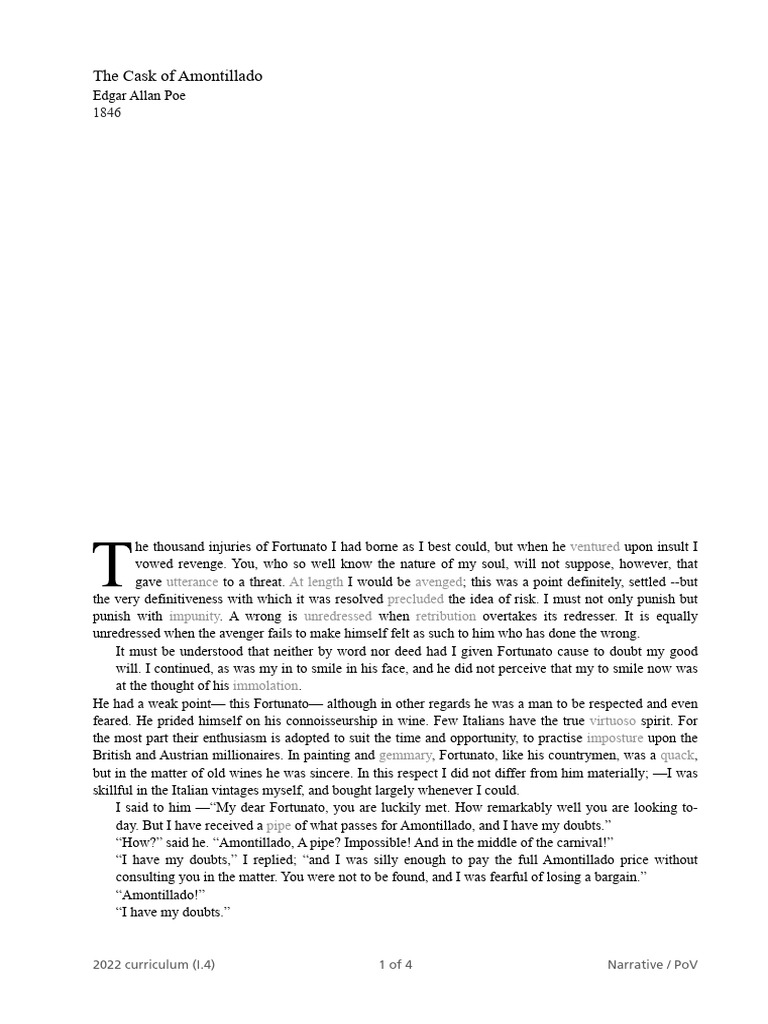 (22) 上4 - 1846, The Cask of Amontillado, (Edgar Allan Poe) | PDF