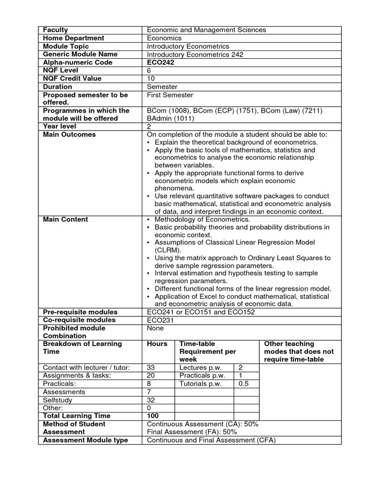 ECO242 | PDF | Econometrics | Regression Analysis
