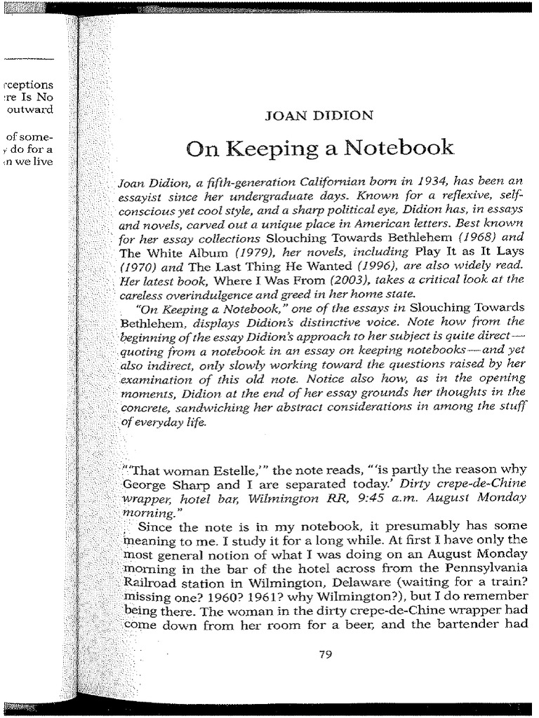 On Keeping A Notebook by Joan Didion | PDF