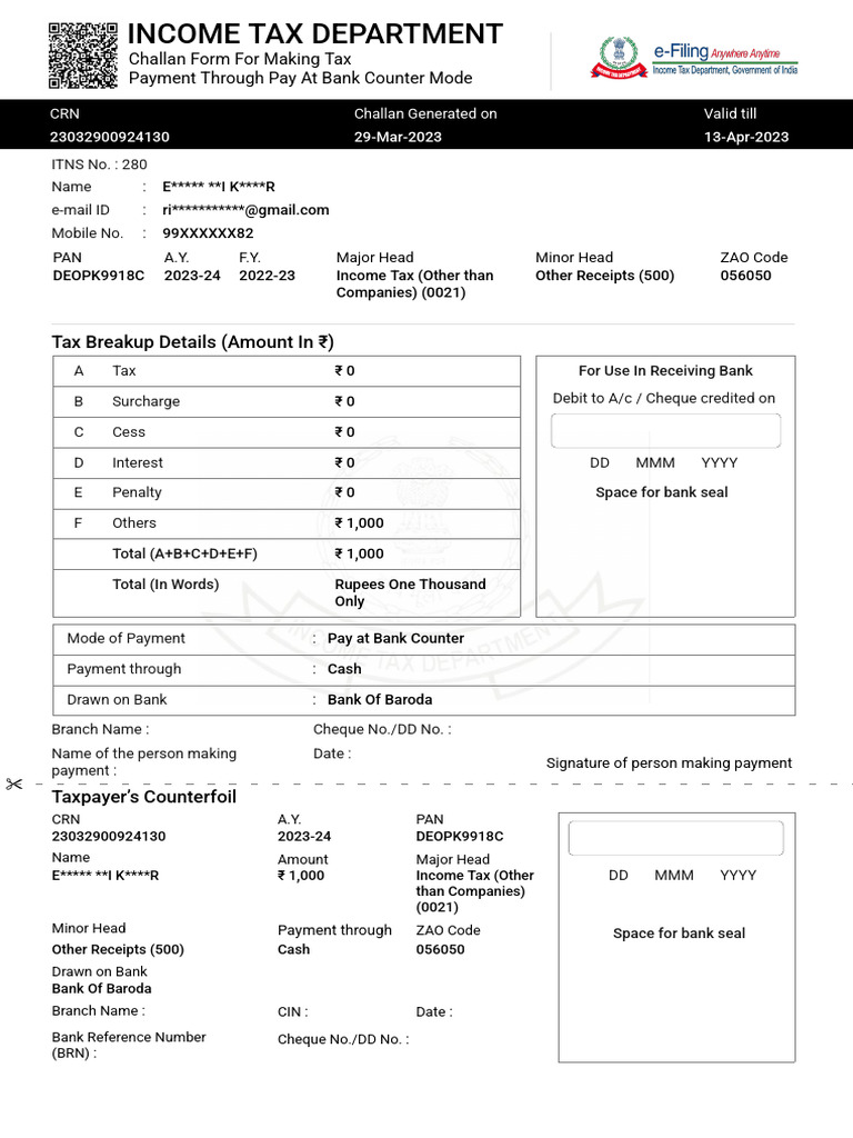 Tax Payment Challan Guide | PDF | Payments | Cheque