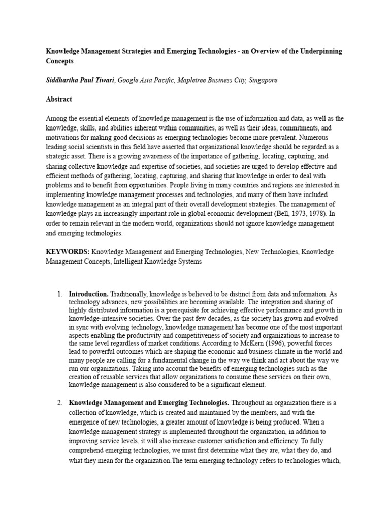 Knowledge Management Strategies and Emerging Techn | PDF