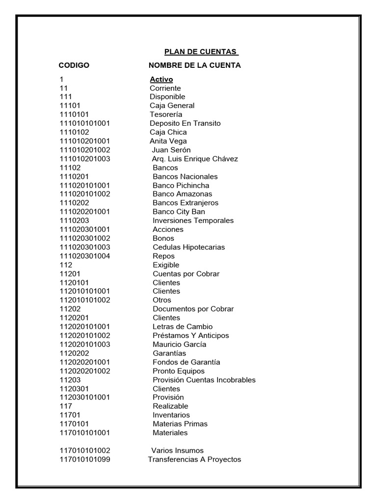 Plan de Cuentas para La Construccion | Descargar gratis PDF | Salario | Bancos