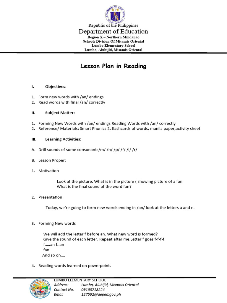Lesson Plan in Reading An Family | PDF | Learning Methods | Learning