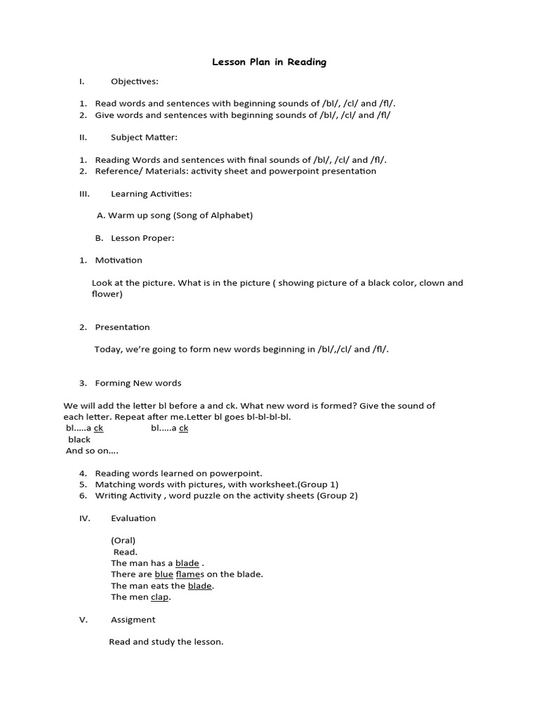 Lesson Plan in Reading BL | PDF | Language Arts & Discipline | Science ...