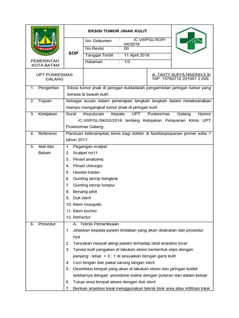 Eksisi Tumor Jinak Kulit: Prosedur & Alat | PDF