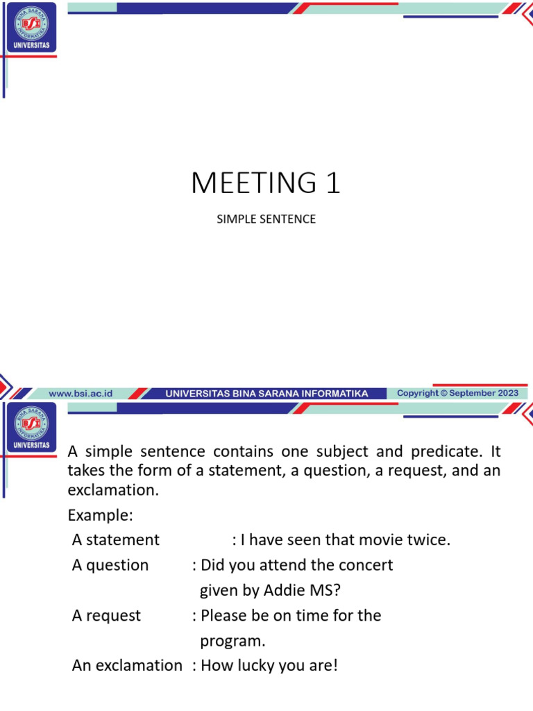 Meeting 1: Simple Sentence | PDF