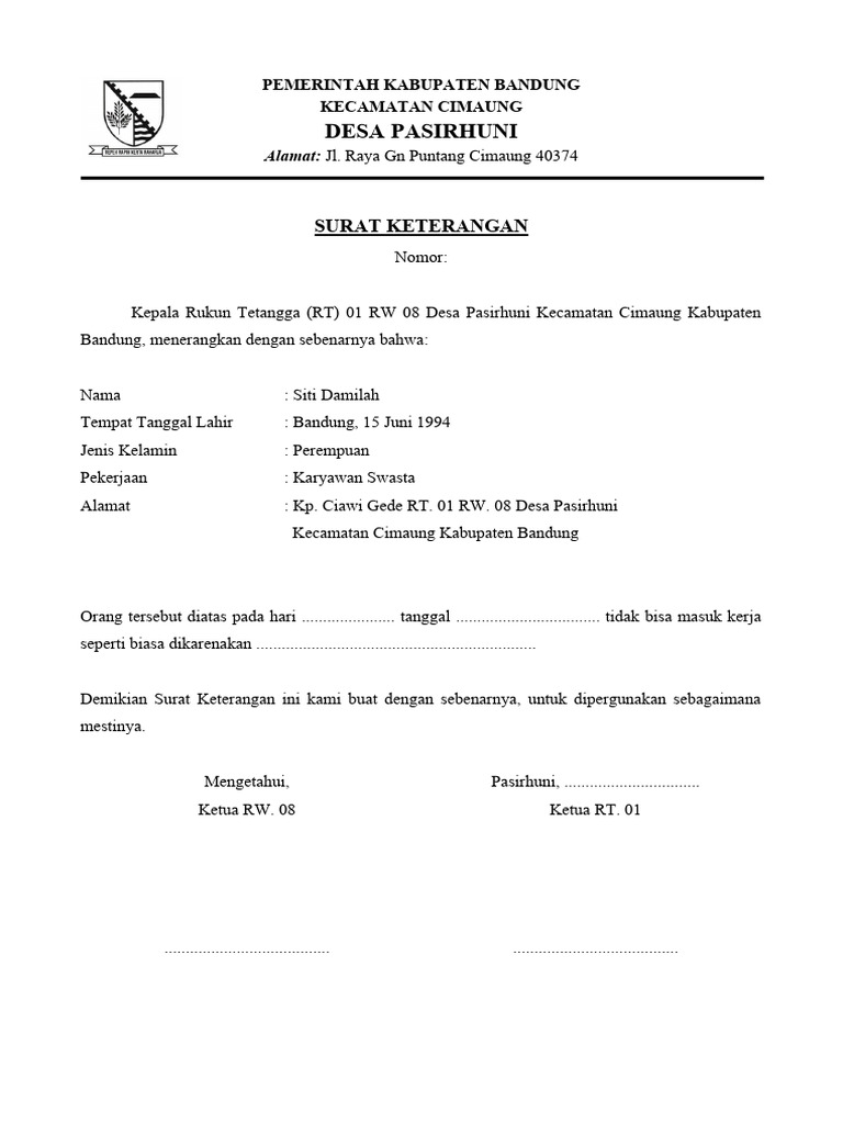 Surat Keterangan Ijin Kerja | PDF