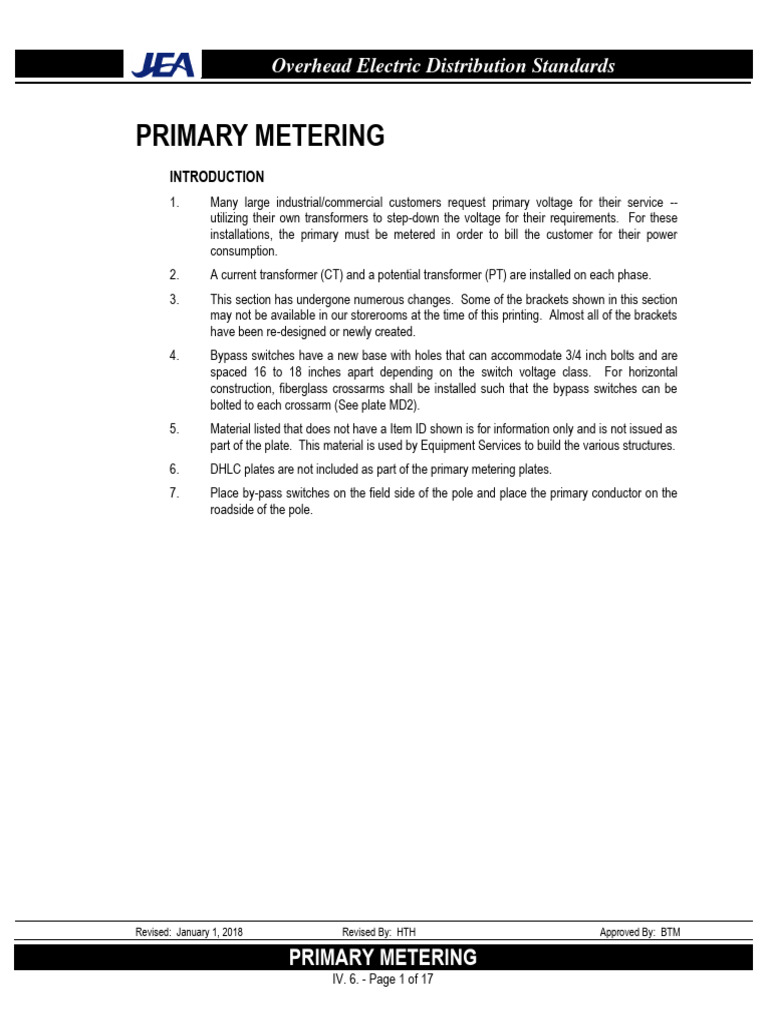 OH IV 6 Primary Metering | Download Free PDF | Electric Power ...