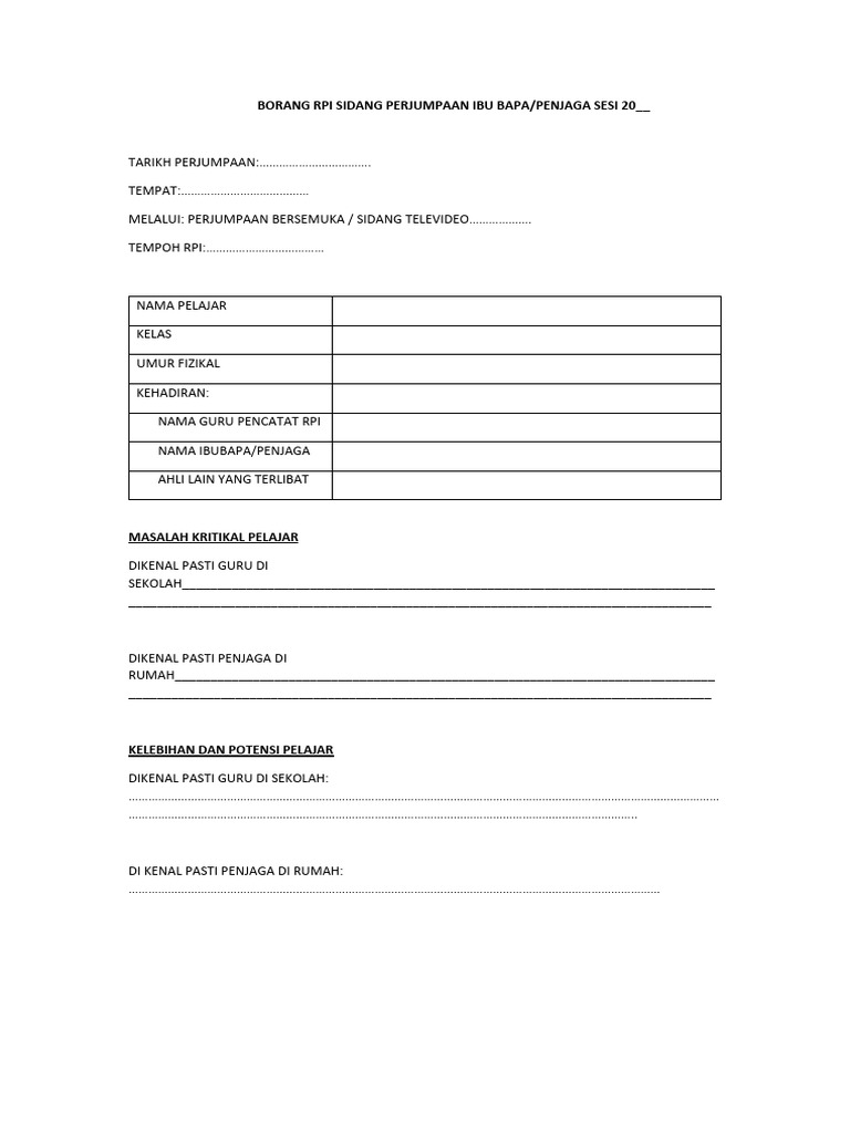 Borang Erpi Prasidang Penjaga | PDF