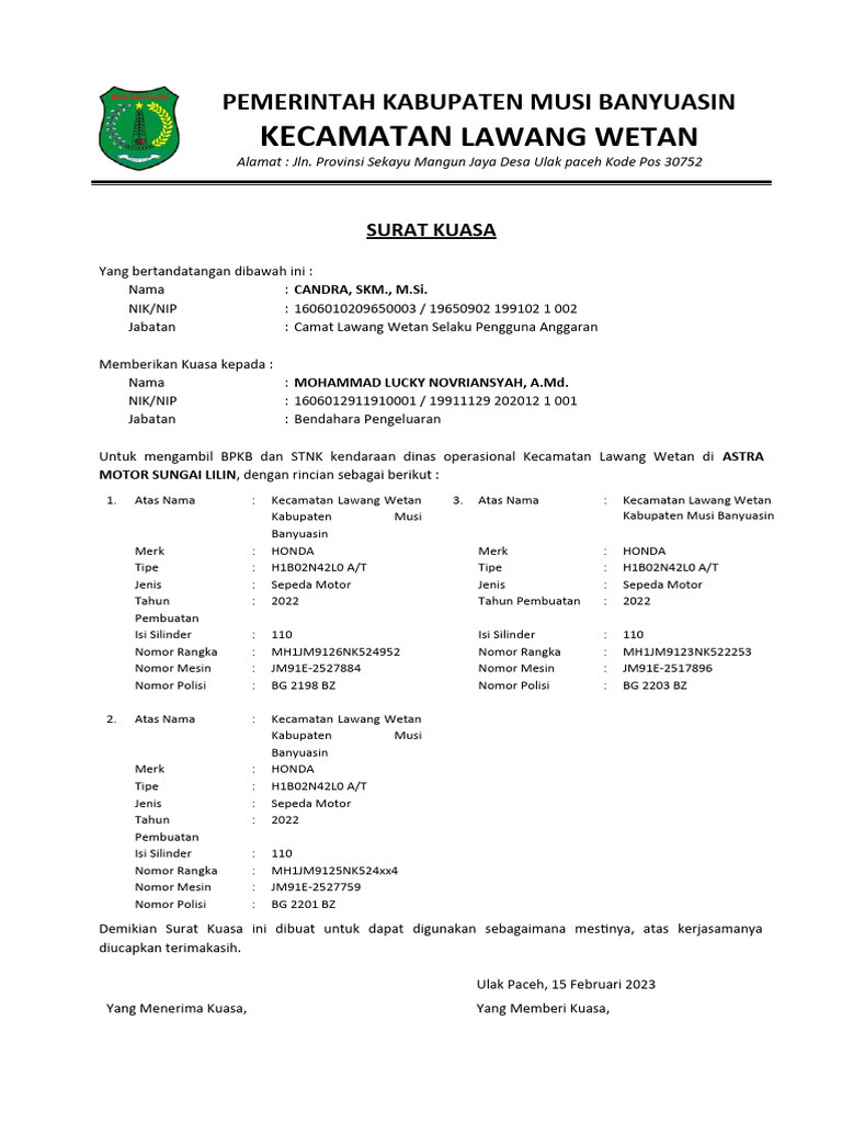 Surat Kuasa BPKB | PDF