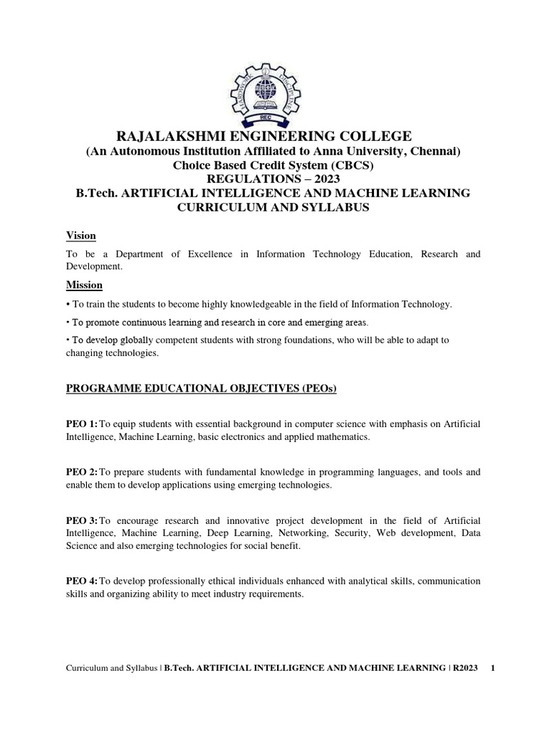 R2023-AIML-Curriculum and Syllabus | PDF | Matrix (Mathematics) | Linear Map